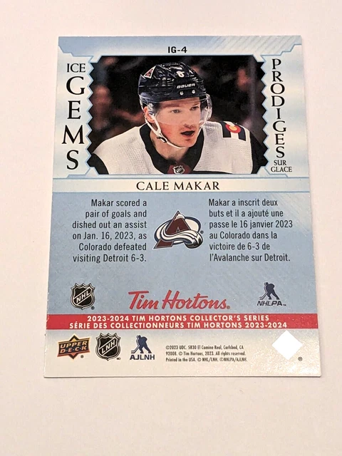 2023-24 UPPER DECK Tim Hortons Ice Gems Cale Makar IG-4 $36.27 ...