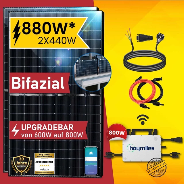 880W BALKONKRAFTWERK BIFAZIAL Solaranlage mit HMS 800W und Eckig PV ...