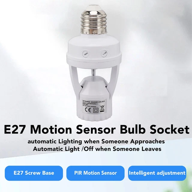 MOTION SENSOR LIGHT Socket PIR Motion E27 Screw Bulb Adapter Adjustable Aut SG £7.49 - PicClick UK