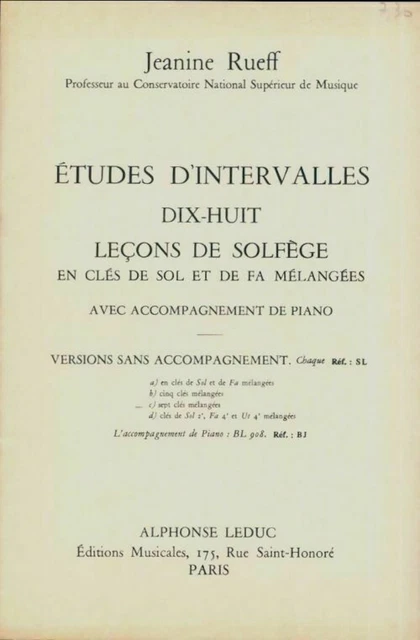 RUEFF ETUDES D'INTERVALLES dix huit leçons clés de sol 2 fa 4 et Ur 4 ...