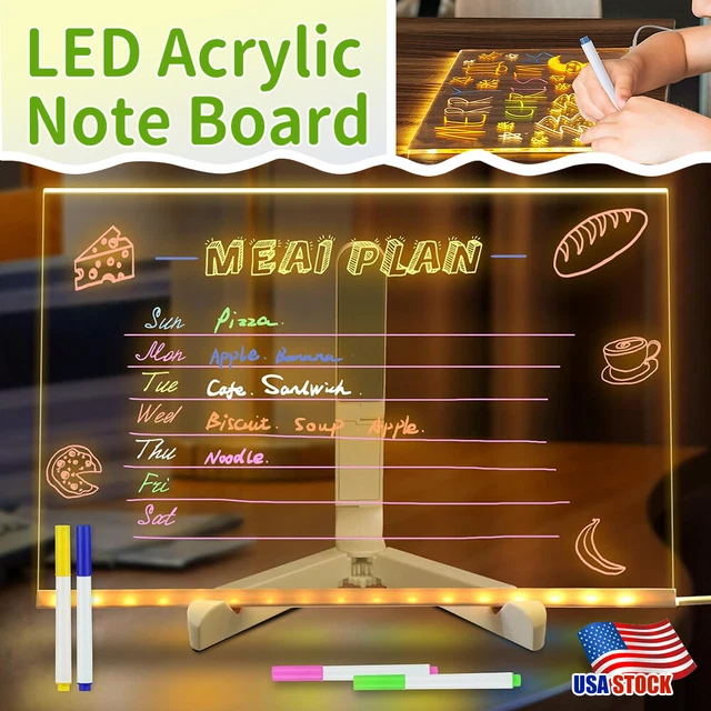 LED LAMP ACRYLIC Message Note Board Erasable USB Drawing Board Kids ...