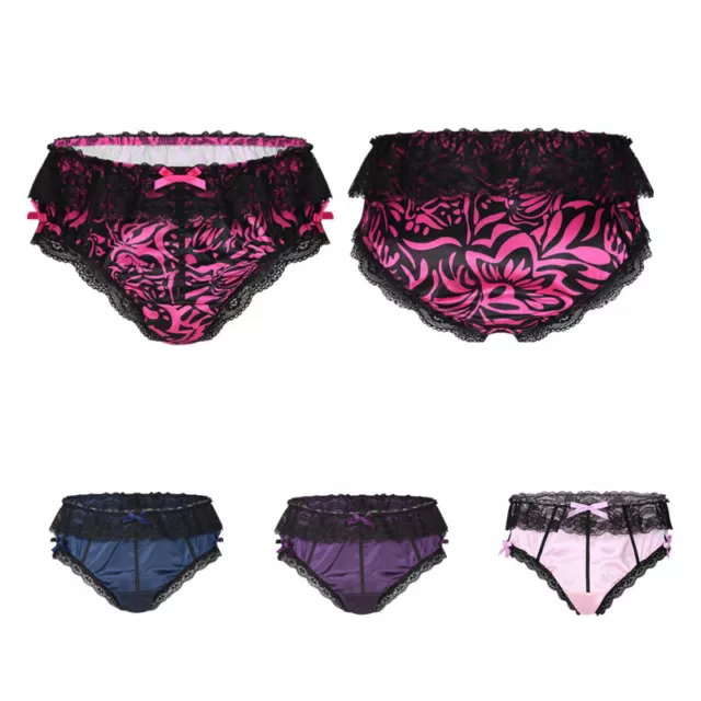 Herren Satin Sissy Höschen Slip Mit Rüschen Spitzen Erotik Unterhose