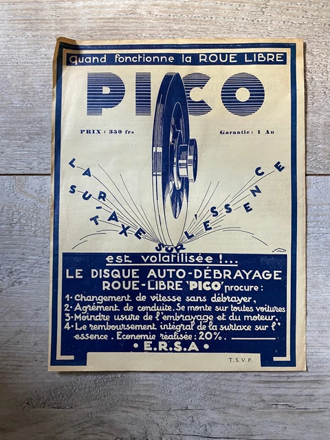 ANCIENNE BROCHURE PUBLICITAIRE Automobile roue libre disque PICO EUR 7,00 - PicClick FR