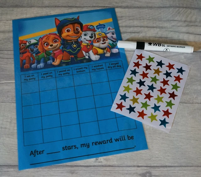 PAW PATROL POTTY Reward Chart with Stickers and Dry Erase Pen Dry Wipe ...