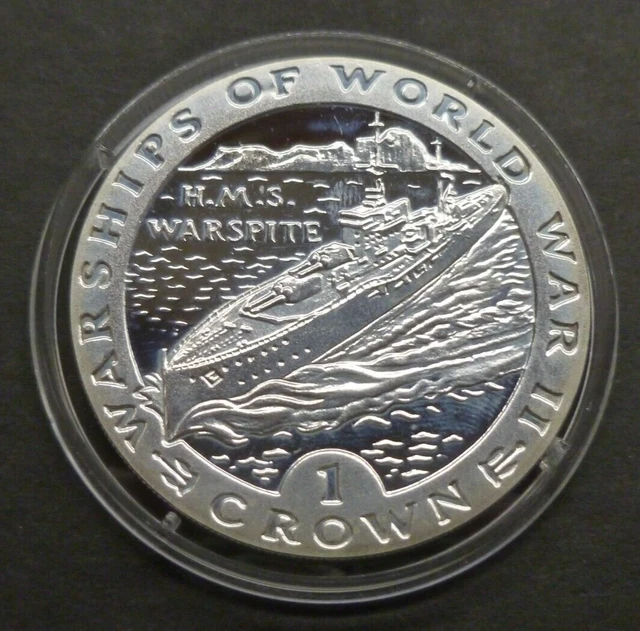 HMS WARSPITE WARSHIPS of WWII Sterling Silver Proof 1 Crown Coin ...