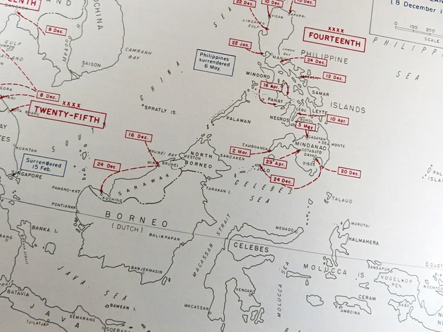 WW2 MILITARY MAP Japanese Landings Pacific War Operations 1941-42 USMA ...
