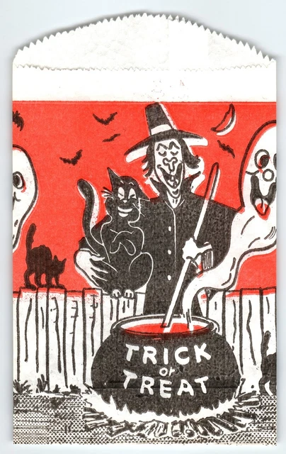 VINTAGE 1960S HALLOWEEN Trick or Treat Candy Bag Witch Cat Ghost £13.50 ...
