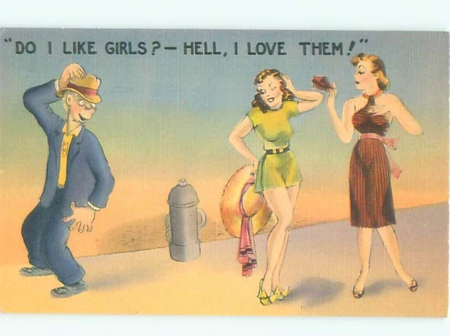 LINEN RISQUE MAN LOOKING AT PAIR OF SEXY WOMEN AB6368@ $2.70 - PicClick CA