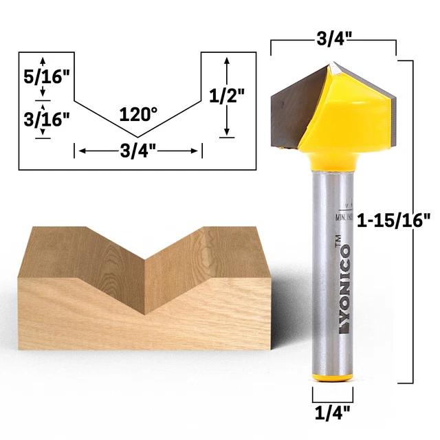 120 DEGREE V Groove Router Bit - 1/4" Shank - Yonico 14997q $12.95 ...