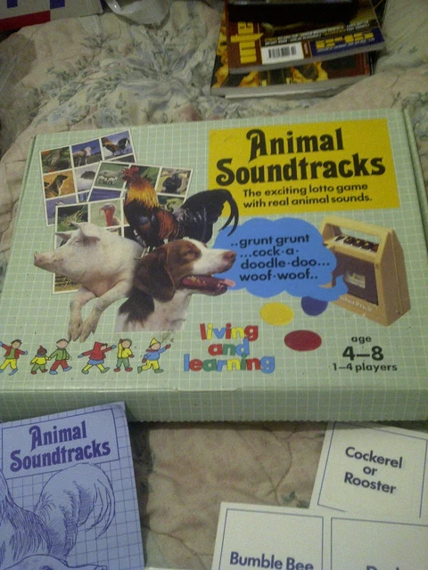 1987 ANIMAL SOUNDTRACKS Vintage Cassette Lotto Game *3 Red Counters ...