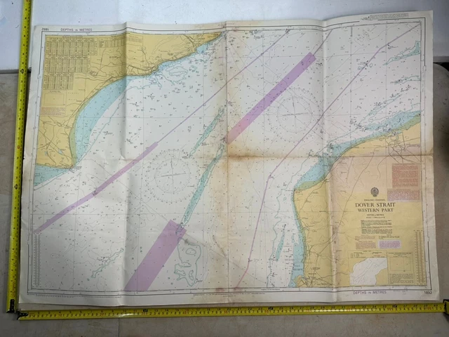 ORIGINAL BRITISH ROYAL Navy Nautical Map of Dover Strait (Engligh ...