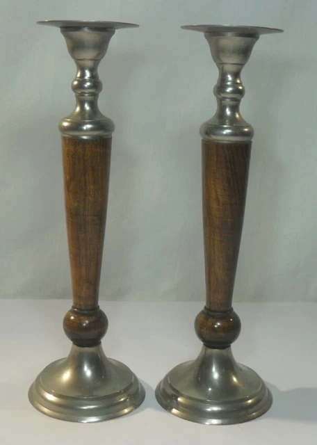 GROSSES KERZENHALTER PAAR mit HOLZ ELEMENT zwei Kerzenständer Metall 2 Deko Set EUR 3,50 ...