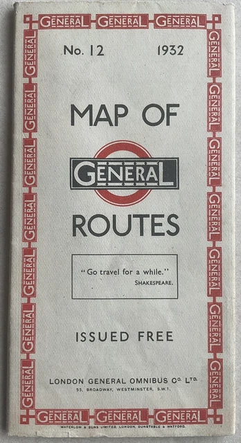 1932 NO.12 MAP of London General Omnibus / Bus Routes London ...
