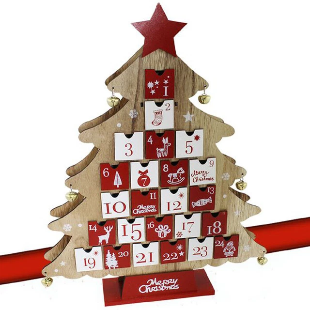 CALENDARIO AVVENTO ALBERO di Natale in Legno 24 Cassetti Decorazioni ...