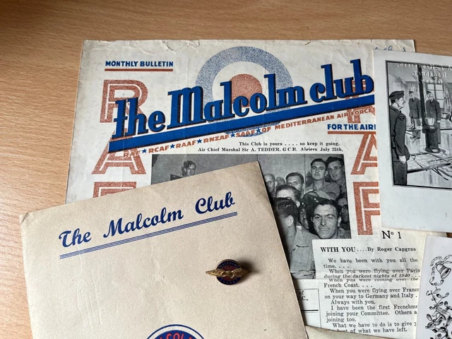 RARE WW2 BRITISH Royal Air Force (Malcolm Club) Document and Badge ...