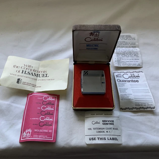 VINTAGE COLIBRI MOLECTRIC Piezo Electronic Pocket Lighter Cased £10.00 ...