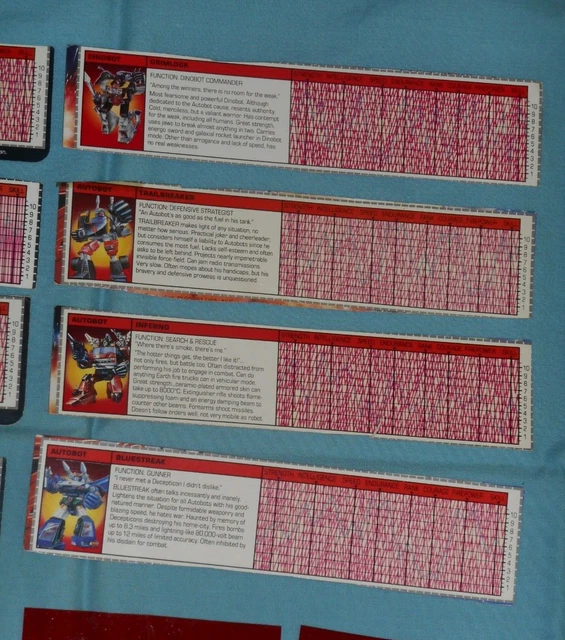 ORIGINAL G1 TRANSFORMERS TECH SPECS + RED DECODER STRIPS LOT Bluestreak ...