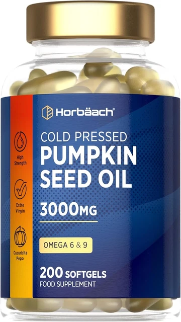 PUMPKIN SEED OIL Capsules 3000mg | Omega 6 and 9 Fatty Acids | Cold ...