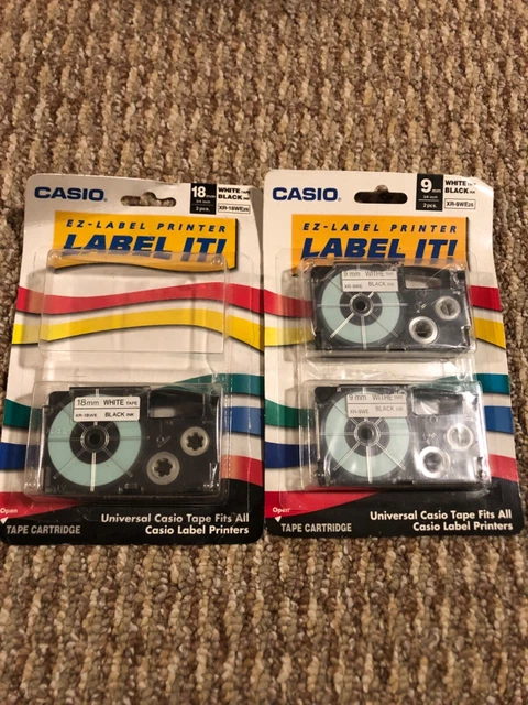 CASIO EZ LABEL Printer Refill Cartridge 9 mm and 18mm 3/4" White Tape ...