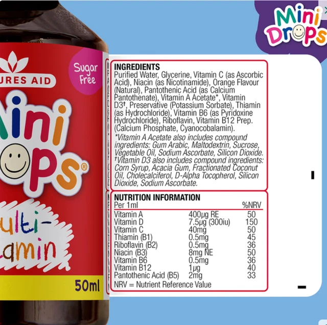 NATURES AID MINI Drops Multi-vitamin for Infants and Children, Sugar ...
