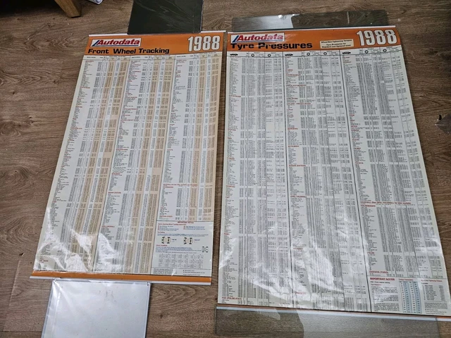 2 X LAMINATED 1988 AUTODATA GARAGE FORECOURT WHEEL TRACK & TYRE ...
