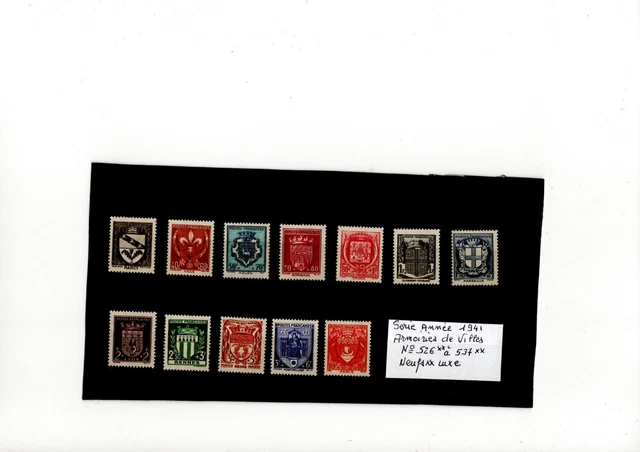 FRANCE 1941- SÉRIE Armoiries de Villes N°526** à N°537** Neufs ** Luxe ...