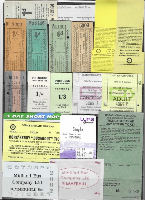 BUS TRAM TICKETS Ireland, 19 No. Various, DUBLIN, BELFAST, PRINCESS BUS ...