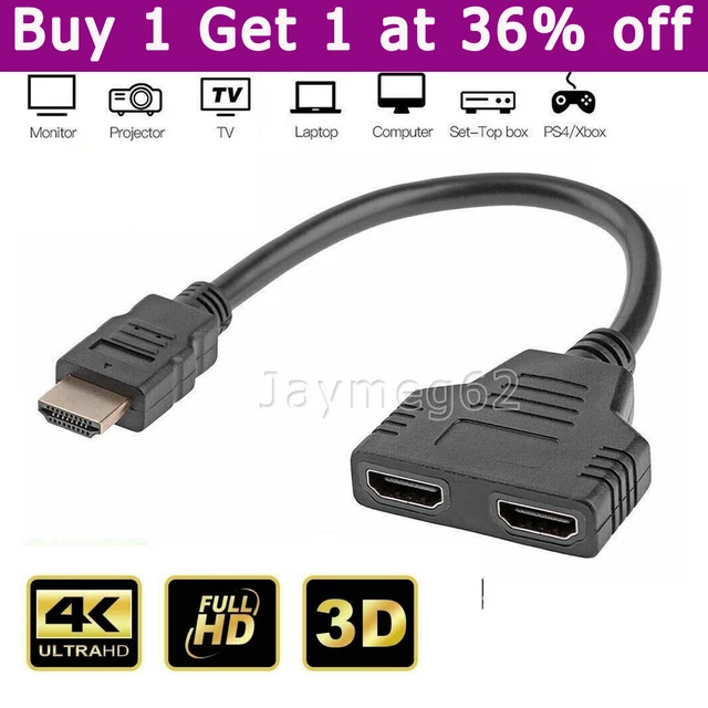 HDMI SPLITTER 4K 1 Input 2 Output Male to Female Cable 1080P Adapter ...