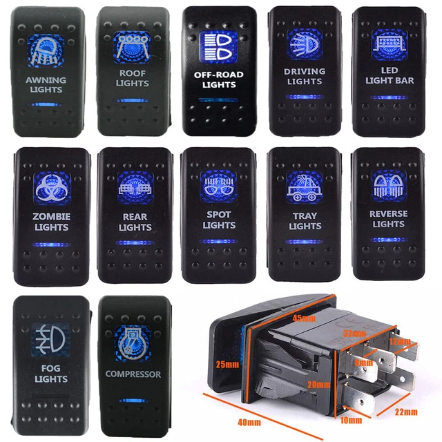 CAR 12V 20A Bar ARB 5P Push Rocker Toggle Switch Blue LED Light ...
