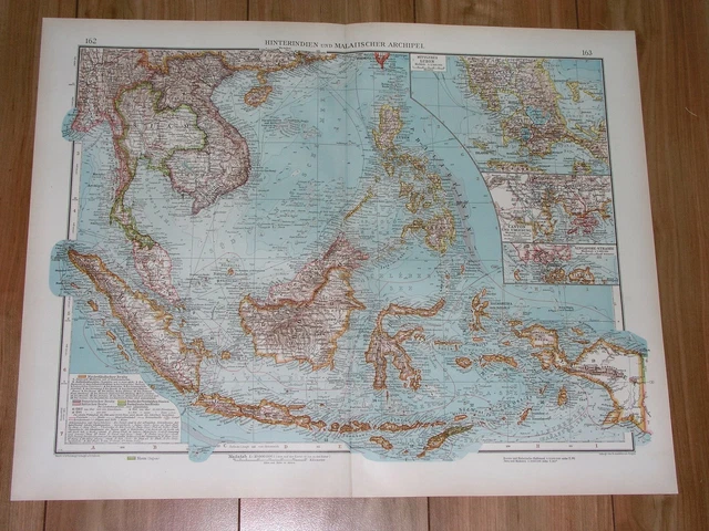 1930 ORIGINAL VINTAGE Map Of Indonesia Singapore Thailand Vietnam ...