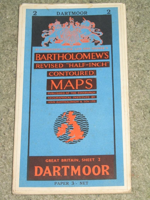 BARTHOLOMEWS REVISED HALF inch Map: sheet 2 Dartmoor - 1958 on paper £1 ...