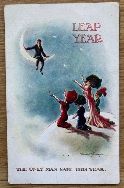 LEAP YEAR - ONLY MAN SAFE Antique c1910 FRED SPURGIN Artist Postcard ...