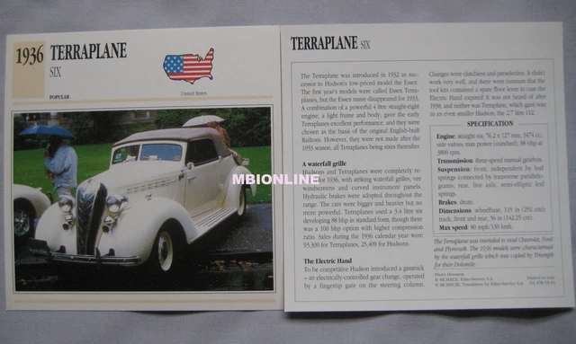 TERRAPLANE SIX COLLECTORS Classic Cars Card EUR 4,08 - PicClick IT