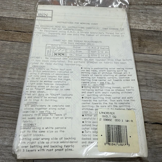 TOBIN QUILT BLOCKS Kit Embroider Lancaster 288002 6 Blocks 18” Cross ...