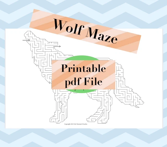 HANDMADE PRINTABLE WOLF Maze Puzzle Game - Challenging Brain Teaser PDF ...