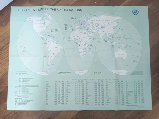 DESCRIPTIVE MAP OF the United Nations - 1982 - 29.75" by 22" - Vintage ...