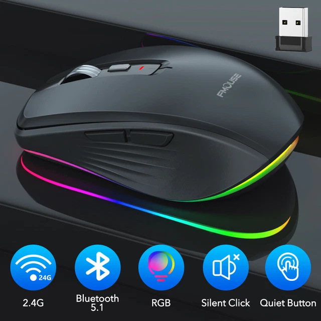 MAUS USB KABELLOS Mouse 2400DPI Funkmaus RGB Wiederaufladbare für PC ...