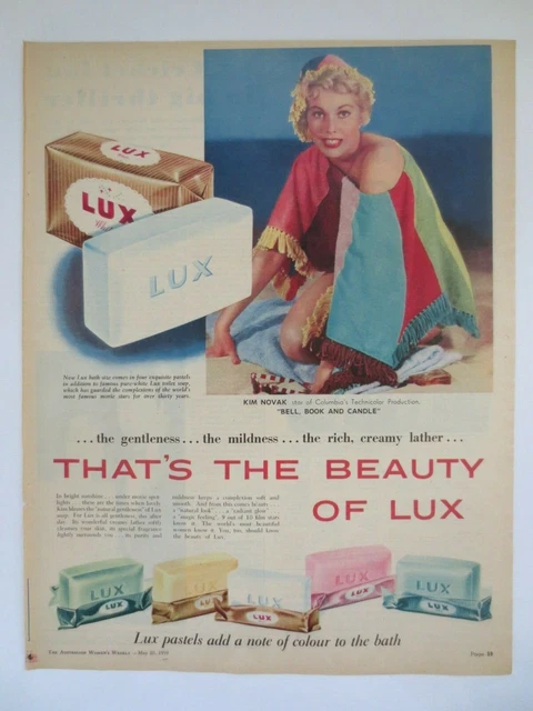 VINTAGE AUSTRALIAN ADVERTISING 1959 ad LUX SOAP Kim Novak art $14.95 ...