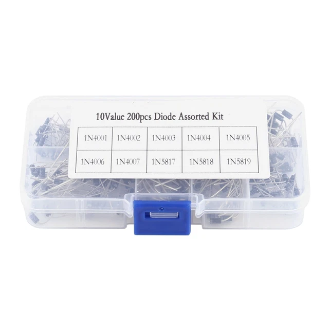 200PCS CLEAR STORAGE Box Electronic Kit 10 Values Diode Kit Voltage ...