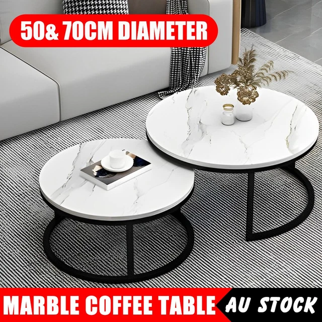 COFFEE TABLE SET of 2 Round Nesting Table Marble Pattern Side Table End ...