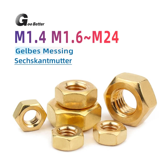 MESSING HEX MUTTER M1.4 M1.6 M2 M2 M2.5 M3 M4 M5 bis M24 ...