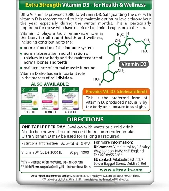 VITABIOTICS ULTRA VITAMIN D 2000IU 50mg Extra Strength Tablet - 96 ...