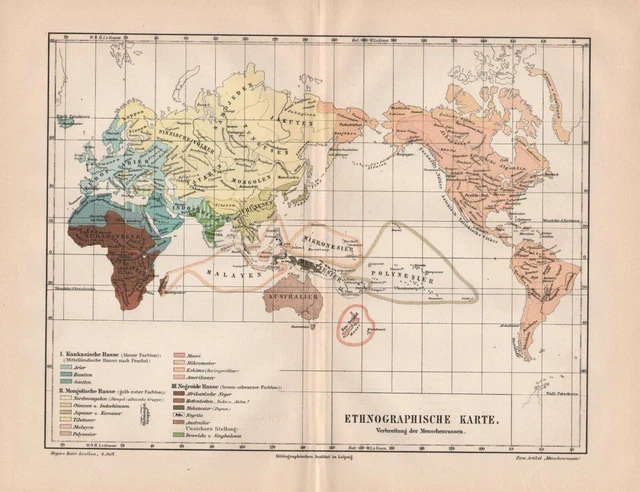 ANTIQUE MAP. THE WORLD ETHNOGRAPHIC MAP. Circa 1905 $15.00 - PicClick CA