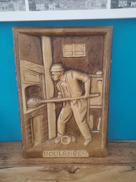 ANCIEN TABLEAU DEMI relief en platre sculpté art populaire le boulanger ...