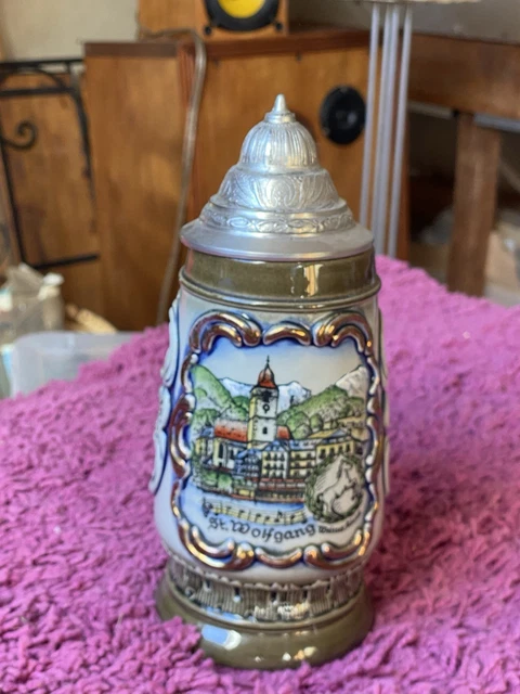 ANCIENNE CHOPE A bière Autrichienne de 0,5l en céramique avec couvercle ...