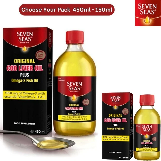 SEVEN SEAS COD Liver Oil Plus Omega-3 Fish with Vitamin A D E - 450ml ...