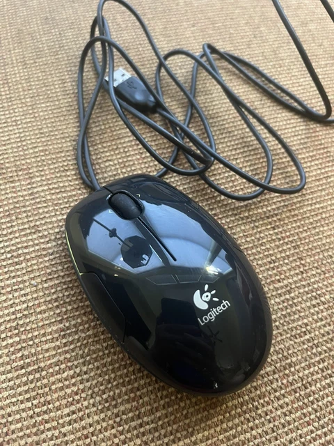 LOGITECH USB OPTICAL Wheel Mouse Black & Green Two Button Wired M ...