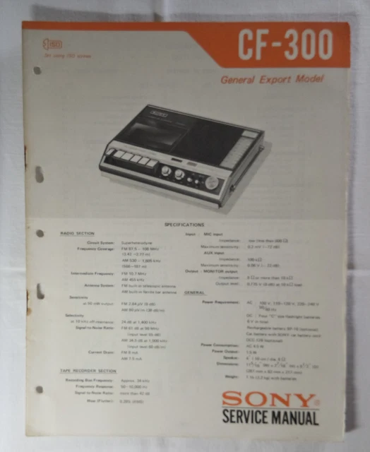 SONY CF-300 RADIO/CASSETTE SERVICE MANUAL (paper original) £4.99 ...