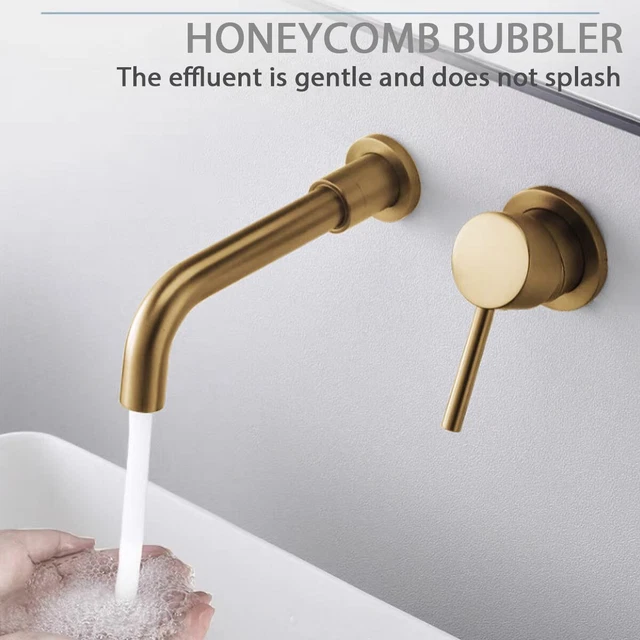 BATHROOM BRASS BASIN Mixer Tap Swivel Spout Wall-Mounted Concealed Sink ...