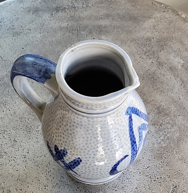 ANCIEN PICHET EN grès d'Alsace peint main Émaillé Motif bleu cobalt EUR 8,50 - PicClick FR